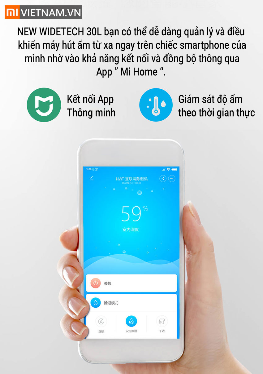 Máy Hút Ẩm Không Khí Thông Minh NEW WIDETECH 30L - Mivietnam